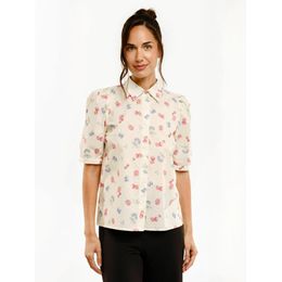 Kurzarmhemd LIBERT&Eacute; ESSENTIEL "Libert&eacute; Essentiel Shirt FLORA", Damen, Gr. L, Normalgr&ouml;&szlig;en, sanftes wei&szlig; berries, Obermaterial: 100% Baumwolle, Hemden