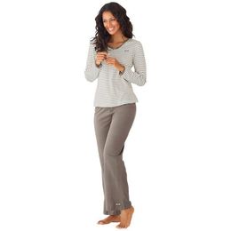 H.I.S. H.I.S Pyjama mehrfarbig Gr. 32/34 f&uuml;r Damen. V-Ausschnitt und Zierschleife. Basic. Nachhaltig.