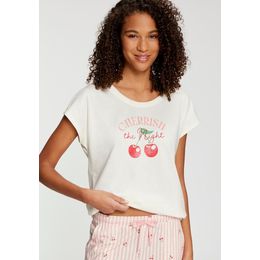 VIVANCE DREAMS BY LASCANA Pyjamaoberteil braun Gr. 32/34 f&uuml;r Damen. Rundhals und Print. Gerade. Nachhaltig.