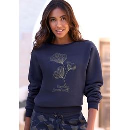 Lascana Sweatshirt 'GoldenGinko152' blau Gr. 32/34 f&uuml;r Damen. Rundhals und Druck. Nachhaltig.