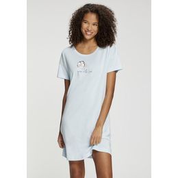 s.Oliver Sleepshirt blau Gr. 44/46 f&uuml;r Damen. Rundhals und Print. Loose Fit. Nachhaltig.