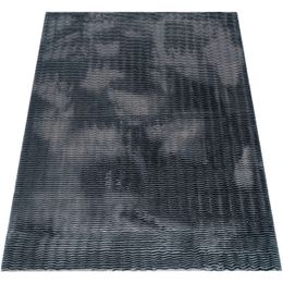 Hochflor-Teppich Paco Home "Arnheim 743", grau (anthrazit), B:60cm H:27mm L:100cm, Polyester, Teppiche, Uni Farben, Wellen Muster, besonders weich, Hoch-Tief Effekt