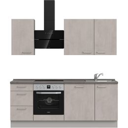 K&uuml;chenzeile Nobilia "Riva II", NEU: individuell anpassbar mit gratis Profi-Beratung", grau (k&uuml;che: grau, korpus: steingrau, arbeitsplatte: beton schiefergrau nachbildung), B:210,3cm H:216,6cm T:60cm, Komplettk&uuml;chen-Sets, K&uuml;chenzeile, vormontiert, Breite 210 cm, Ausrichtung w&auml;hlbar, wahlw. mit E-Ger&auml;ten