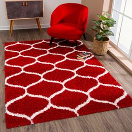 Hochflor-Teppich Sanat "Madrid", rot, B:80cm H:30mm L:150cm, Kunstfaser, Teppiche, Wohnzimmer, Langflor, Shaggy Teppich