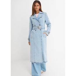 bonprix Denim Trenchcoat, blau, Gr.48, Trendy Denim Trenchcoat mit G&uuml;rtel, aus 100% Baumwolle