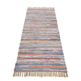 Teppich CarpetFine "Kelim Chindi, Wendeteppich", grau (taupe), B:80cm H:6mm L:300cm, Baumwolle, Polyester, Teppiche, Teppich, handgewebt, Fleckerlteppich mit Fransen, auch vielen in L&auml;ufergr&ouml;&szlig;en