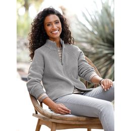 Strickjacke Heine, Damen, Gr. 36, steingrau, meliert, 50% Baumwolle, 50% Polyacryl, unifarben, Strickjacken Strickjacke