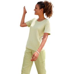 CR&Eacute;ATION L Damen Streifenshirt in Baumwoll-Stretch-Qualit&auml;t lindgr&uuml;n-wei&szlig;-gestreift Gr&ouml;&szlig;e 38
