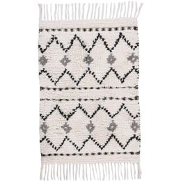 Badematte Tom Tailor HOME "Ethno Bath", wei&szlig;, H:20mm, Baumwolle, Badematten, Badematte, Badteppich, Berber Look, mit Fransen, ZickZack Muster, reine Baumwolle