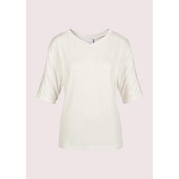 Madeleine Mode Kurzarmshirt MADELEINE "Shirt V-Shirt mit Strass-Akzenten", Damen, Gr. 34, wei&szlig; (wollwei&szlig;, silber), Obermaterial: 95% Viskose CV. 5% Elasthan EL., Modern, normal, V-Ausschnitt, Shirts