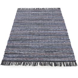 Teppich CarpetFine "Kelim Chindi, Wendeteppich", schwarz, B:200cm H:6mm L:250cm, Baumwolle, Polyester, Teppiche, Teppich, handgewebt, Fleckerlteppich mit Fransen, auch vielen in L&auml;ufergr&ouml;&szlig;en