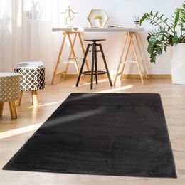 Hochflor-Teppich Carpet City "TOPIA 400", grau (anthrazit), B:80cm H:21mm L:150cm, Polyester, Teppiche, Kunstfell-Teppich mit Kaninchenfell-Optik, Haptik, Schlafzimmer