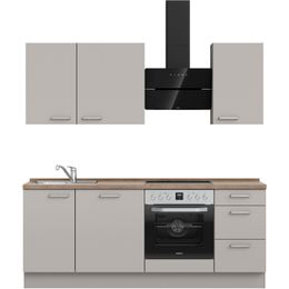 K&uuml;chenzeile Nobilia "Touch II", NEU: individuell anpassbar mit gratis Profi-Beratung", grau (k&uuml;che: grau, korpus: steingrau, arbeitsplatte: eiche havanna nachbildung), B:210,3cm H:216,6cm T:60cm, Komplettk&uuml;chen-Sets, K&uuml;chenzeile, vormontiert, Breite 210 cm, Ausrichtung w&auml;hlbar, wahlw. mit E-Ger&auml;ten