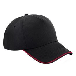 Beechfield Unisex Authentic 5 Panel Baseballkappe F&uuml;r Erwachsene (Schwarz/Rot)
