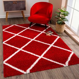 Hochflor-Teppich Sanat "Madrid", rot, B:120cm H:30mm L:170cm, Kunstfaser, Teppiche, Wohnzimmer, Langflor, Shaggy Teppich