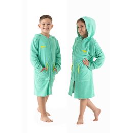 Kinderbademantel Kangaroos "Kira, Ideal f&uuml;r Zuhause, Schwimmbad oder im Urlaub" Gr. 128, gr&uuml;n (seegr&uuml;n), 128, Leichtfrottier, Hausm&auml;ntel, modernen, sportliches Design, leuchtenden Akzenten