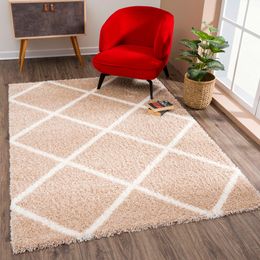 Hochflor-Teppich Sanat "Madrid", beige, B:80cm H:30mm L:150cm, Kunstfaser, Teppiche, Wohnzimmer, Langflor, Shaggy Teppich