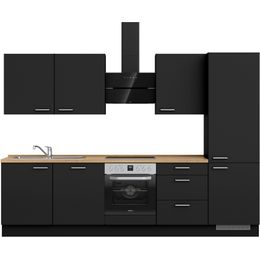 K&uuml;chenzeile Nobilia "Touch II", NEU: individuell anpassbar mit gratis Profi-Beratung", schwarz (k&uuml;che: schwarz, korpus: schwarz, arbeitsplatte: eiche sierra nachbildung), B:300,3cm H:216,6cm T:60cm, Komplettk&uuml;chen-Sets, K&uuml;chenzeile, vormontiert, Breite 300 cm, Ausrichtung w&auml;hlbar, wahlw. mit E-Ger&auml;ten
