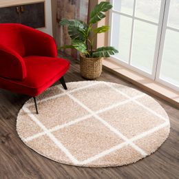 Hochflor-Teppich Sanat "Madrid", beige, H:30mm &Oslash;:120cm, Kunstfaser, Teppiche, Wohnzimmer, Langflor, Shaggy Teppich
