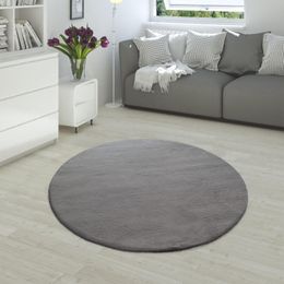 Fellteppich Paco Home "Rabbit 780", grau (anthrazit), H:26mm &Oslash;:200cm, Polyester, Teppiche, Fellteppich, Kunstfell, Kaninchenfell-Haptik, echter Kuschelteppich, Uni-Farben