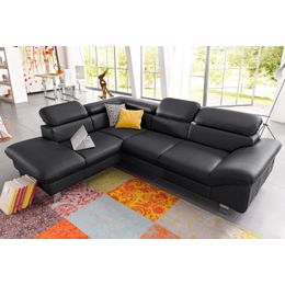 Ecksofa COTTA "Driver L-Form", schwarz, B:268cm H:73cm T:214cm, Kunstleder SOFTLUX;LEDER BEEFY (ein abgedecktes Spalt-Rindsleder) im Sitz und R&uuml;cken (Korpus in Kunstleder);Luxus-Kunstleder;Leder Pampas (echtes Rindsleder) im Sitz und R&uuml;cken (R&uuml;ckseite mit Spannstoff bezogen), Sofas, Ecksofa, mit Kopfteilverstellung, wahlweise mit Bettfunktion & Bettkasten