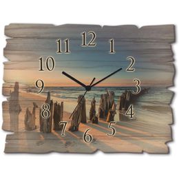 Wanduhr Artland "Holzuhr Sonnenuntergang Strand Wellenbrecher", braun, B:40cm H:30cm T:0,6cm, Wanduhren, Wanduhr, wahlweise mit Quarz- oder Funkuhrwerk, lautlos ohne Tickger&auml;usche