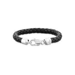 Armband Kuzzoi "Herren Echtleder Geflochten Karabiner 925 Silber" Gr. 19, silber, Armb&auml;nder, Herren, 19cm, ohne Stein, Silber 925 (Sterlingsilber), Armband