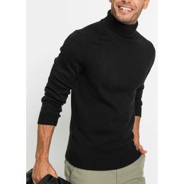 Rollkragenpullover bonprix, Herren, Gr. 44/46 (S), schwarz, Feinstrick, Obermaterial: 100% Polyacryl, unifarben, regular fit h&uuml;ftbedeckend, Rundhals, Strickb&uuml;ndchen, Pullover Rollkragenpullover, mit Rollkragen, mit Rippb&uuml;ndchen, Regular Fit