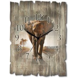 Wanduhr Artland "Ein Elefant l&auml;uft auf der Stra&szlig;e", braun, B:30cm H:40cm T:0,6cm, Wanduhren, Wanduhr, wahlweise mit Quarz- oder Funkuhrwerk, lautlos ohne Tickger&auml;usche