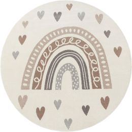 Kinderteppich Paco Home "Nino 887", beige, H:13mm &Oslash;:200cm, Polypropylen, Teppiche, Kinderteppich, Kurzflor, Spielteppich, Motiv Regenbogen & Herzen, Kinderzimmer