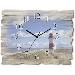 Wanduhr Artland "Leuchtturm Sylt", blau, B:40cm H:30cm T:0,6cm, Wanduhren, Wanduhr, wahlweise mit Quarz- oder Funkuhrwerk, lautlos ohne Tickger&auml;usche