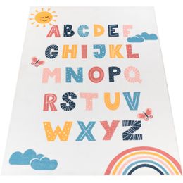 Kinderteppich Paco Home "Eliz 394", bunt (mehrfarbig), B:200cm H:12mm L:280cm, Polyester, Teppiche, Kinderteppich, Kurzflor, Spielteppich, Motiv Alphabet & Regenbogen