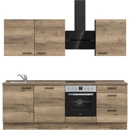 K&uuml;chenzeile Nobilia "Structura II", NEU: individuell anpassbar mit gratis Profi-Beratung", braun (k&uuml;che: braun, korpus: eiche havanna nachbildung, arbeitsplatte: eiche havanna nachbildung), B:240,3cm H:216,6cm T:60cm, Komplettk&uuml;chen-Sets, K&uuml;chenzeile, vormontiert, Breite 240 cm, Ausrichtung w&auml;hlbar, wahlw. mit E-Ger&auml;ten