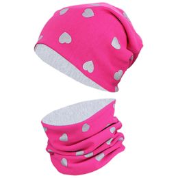 Beanie TUPTAM "M&uuml;tze Unisex Kinder Beanie M&uuml;tze Schlauchschal Set", Jungen, Gr. 50, lila (herzen glitzer grau, amaranth grau meliert), Obermaterial: 95% Baumwolle CO. 5% Elasthan EL., M&uuml;tzen Beanie