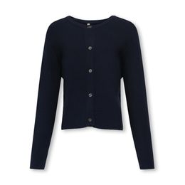 Strickjacke KIDS Only "KOGNATASCHA LS O-NECK CARD CP KNT NOOS", M&auml;dchen, Gr. 110/116, blau (night sky), Strick, Obermaterial: 80% Viskose, 20% Nylon, unifarben, regular fit taillenbedeckt, Rundhals, Strickjacken Strickjacke