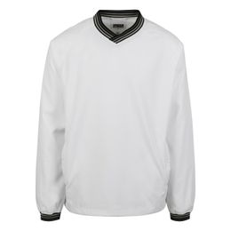 Rundhalspullover Urban Classics "Urban Classics Herren Warm Up Pull Over", Herren, Gr. S, wht, gry, 100% Polyester, gestreift, oversize, V-Ausschnitt, Pullover Rundhalspullover