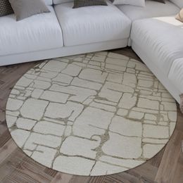 Wollteppich Wecon Home "Hamptons TWELVE", beige (creme wei&szlig;), H:10mm &Oslash;:180cm, Schurwolle, Teppiche, Schurwolle, Kurzflor, Wohnzimmer, elegant, geometrisches Design
