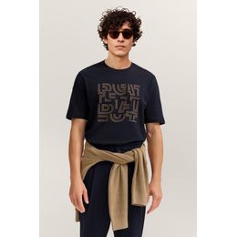 T-Shirt Bugatti "Modern Fit", Jungen, Gr. L, 390, marine, 100% Baumwolle, bedruckt, normal, Rundhals, gerader Abschluss, Shirts T-Shirt, mit Logo-Print und Rundhals aus Baumwolle