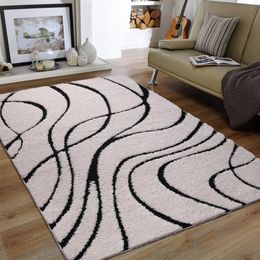 Hochflor-Teppich Sanat "Luxus 3503", schwarz (schwarz, beige), B:160cm H:30mm L:220cm, Kunstfaser, Teppiche, robuster Langflor, weich, Wohnzimmer, Schlafzimmer