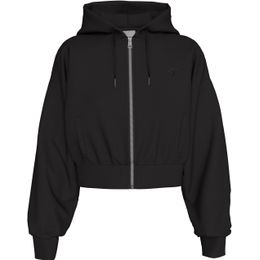 Sweatjacke Calvin Klein Jeans "LS MONOGRAM TERRY CROP RELAXED F", Damen, Gr. XXL (46), schwarz, Sweatware, Obermaterial: 100% Baumwolle, unifarben, relaxed fit kurz, Rundhals, eingesetzt Rippb&uuml;ndchen, Sweatjacken Sweatjacke, Regular fit mit Kapuze mit Kordelzug