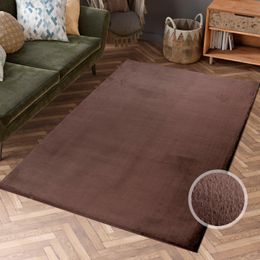 Hochflor-Teppich Carpet City "TOPIA 400", grau (taupe, dunkel), B:80cm H:21mm L:150cm, Polyester, Teppiche, Kunstfell-Teppich mit Kaninchenfell-Optik, Haptik, Schlafzimmer