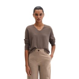 Marc O'Polo Strickpullover MARC O'POLO "aus reiner Bio-Baumwolle", Damen, Gr. XS, braun (chalky braun), Obermaterial: 100% Baumwolle, unifarben, V-Ausschnitt, Pullover Strickpullover