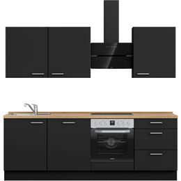 K&uuml;chenzeile Nobilia "Touch II", NEU: individuell anpassbar mit gratis Profi-Beratung", schwarz (k&uuml;che: schwarz, korpus: schwarz, arbeitsplatte: eiche sierra nachbildung), B:240,3cm H:216,6cm T:60cm, Komplettk&uuml;chen-Sets, K&uuml;chenzeile, vormontiert, Breite 240 cm, Ausrichtung w&auml;hlbar, wahlw. mit E-Ger&auml;ten
