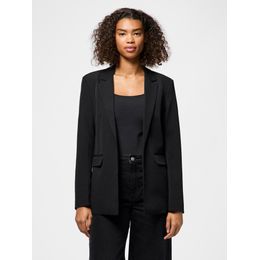 Longblazer Pieces "PCBOZZY LS DETAIL BLAZER NOOS BC", Damen, Gr. L, schwarz (schwarz detail:leo print), Web, Obermaterial: 88% Polyester, 12% Elasthan, unifarben mit Farbeinsatz, regular fit, Blazer Longblazer, mit Leo Futter
