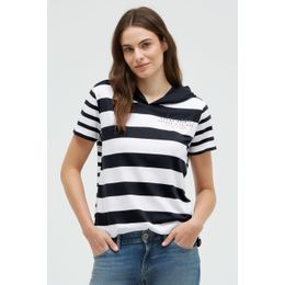 Rundhalsshirt SOCCX, Damen, Gr. S, blau, Single Jersey, Material: 100% Baumwolle, bedruckt, gestreift, regular fit normal, Rundhals, eingesetzt gerader Abschluss, Shirts Rundhalsshirt, aus Baumwolle