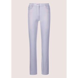 Madeleine Mode Regular-fit-Jeans MADELEINE "Denimhose Schmale Jeans im Five-Pocket-Style", Damen, Gr. 34, N + K Gr, lila (hellamethyst), Obermaterial: 95% Baumwolle CO. 5% Elasthan EL., Modern, Jeans, Mit "M"-Stickerei auf der Ges&auml;&szlig;tasche