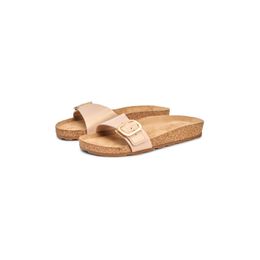 Pantolette Tommy Hilfiger "TH CLASSIC CORK SANDAL PEARL LTH", Damen, Gr. 36, beige, Leder, unifarben, Basic, Schuhe Pantolette, Strandschuh, Pool Slides, Flat mit Logoemblem