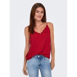 Spaghettitop Only "ONLDEBBIE SINGLET NOOS WVN", Damen, Gr. 38, salsa, Web, Obermaterial: 100% Polyester, unifarben, regular fit normal, V-Ausschnitt, Tops, Kunstfaser, regular fit, Rundhals