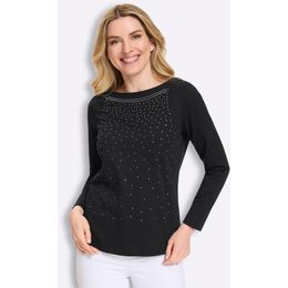 Langarmshirt Classic Basics "3/4-Arm-Shirt", Damen, Gr. 40, schwarz, 100% Baumwolle, unifarben, U-Boot-Ausschnitt, Shirts Langarmshirt