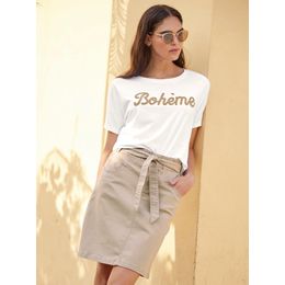 Kurzarmshirt Heine "Shirt", Damen, Gr. 36, beige (ecru), 100% Baumwolle, unifarben, Rundhals, Shirts